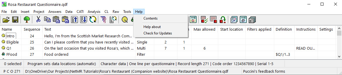 Companion Help menu - Companion (accessed from Main window)